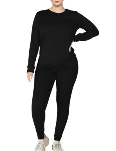 kaximil women's workout tracksuit 2 piece outfits long sleeve top legging jogger pants set, x-large, black