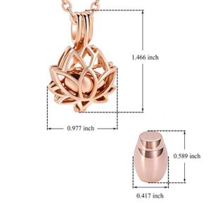 Vjajaly Cremation Jewelry Lotus Flower Urn Necklaces for Ashes Stainless Steel Keepsake Locket Pendants Memorial Urn Jewelry for Human Ashes Holder (MM)