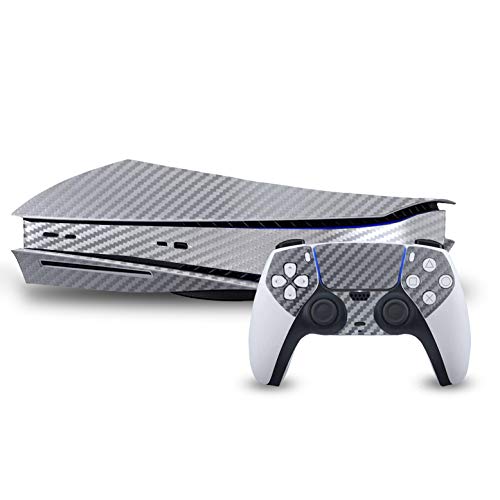 3D Carbon Fiber Silver - Air Release Vinyl Decal Mod Skin Kit by System Skins - Compatible with PlayStation 5 Console (PS5)