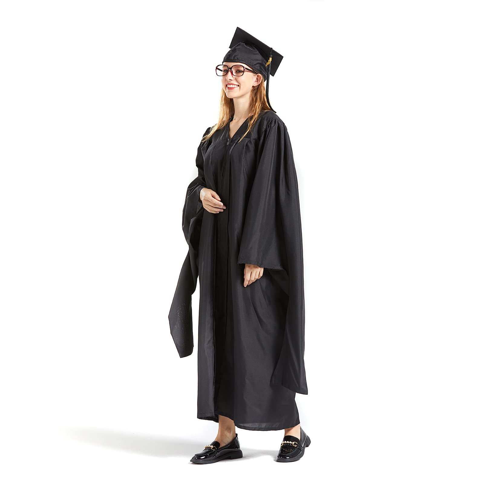 GRADWYSE Graduation Master Cap and Gown with 2024 Year Charm Master Regalia Unisex Matte Black (45 (Fit 5'0"~5'2"), Black)