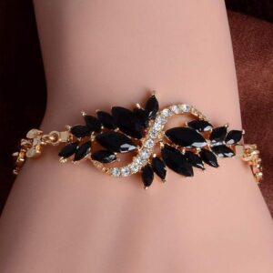 yertter retro female jewelry bangle adjustable fashion style rhinestones charming bracelet for women men party prom vacation (black)