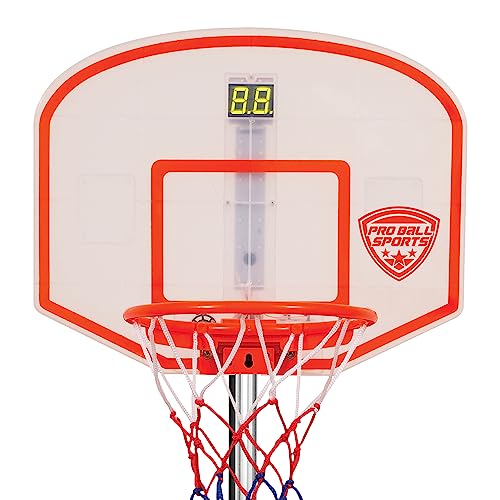 Maccabi Pro Ball Portable Electronic Scoreboard Basketball Hoop for Kids, Adjustable Height Design up to 65”