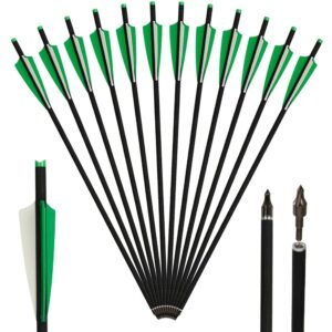 irq carbon crossbow bolts 20 inch hunting archery arrows for outdoor practice, removable tips (pack of 12) (20 in green and white)