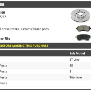 Marketplace Auto Parts Front Ceramic Disc Brake Pad and Rotor Kit - Compatible with 2011-2019 Ford Fiesta