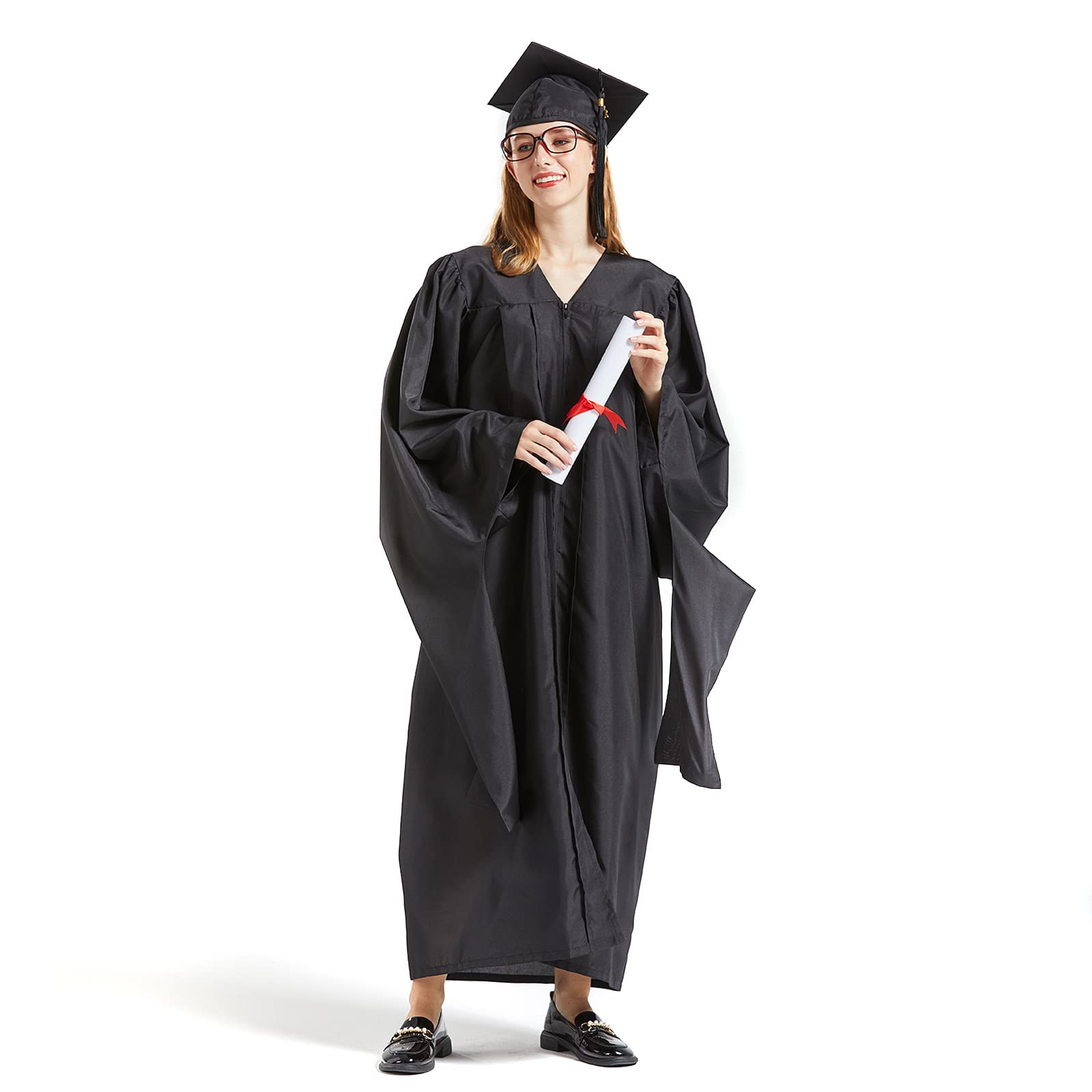 GRADWYSE Graduation Master Cap and Gown with 2024 Year Charm Master Regalia Unisex Matte Black (45 (Fit 5'0"~5'2"), Black)