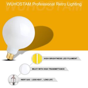 WUHOSTAM 15W Dimmable LED Large Globe Bulb 3000K Soft White Lighting, 90W Equivalent 900LM E26 Base, Vintage G125 Milky Pearl Opal White Glass LED Filament Light Bulbs, Smooth Dimming, 1 Pack