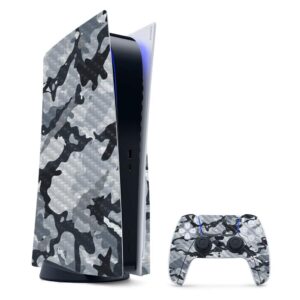 mightyskins carbon fiber gaming skin for ps5 / playstation 5 bundle - gray camouflage | durable textured carbon fiber finish | easy to apply | made in the usa