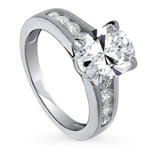 berricle sterling silver solitaire wedding engagement rings 2.5 carat oval cut cubic zirconia cz cocktail promise ring for women, rhodium plated size 5