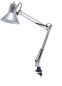 bostitch office vlf100-slv swing arm desk lamp with clamp mount, 36" reach with multi-joint adjustment, includes replaceable led bulb (vlf), silver