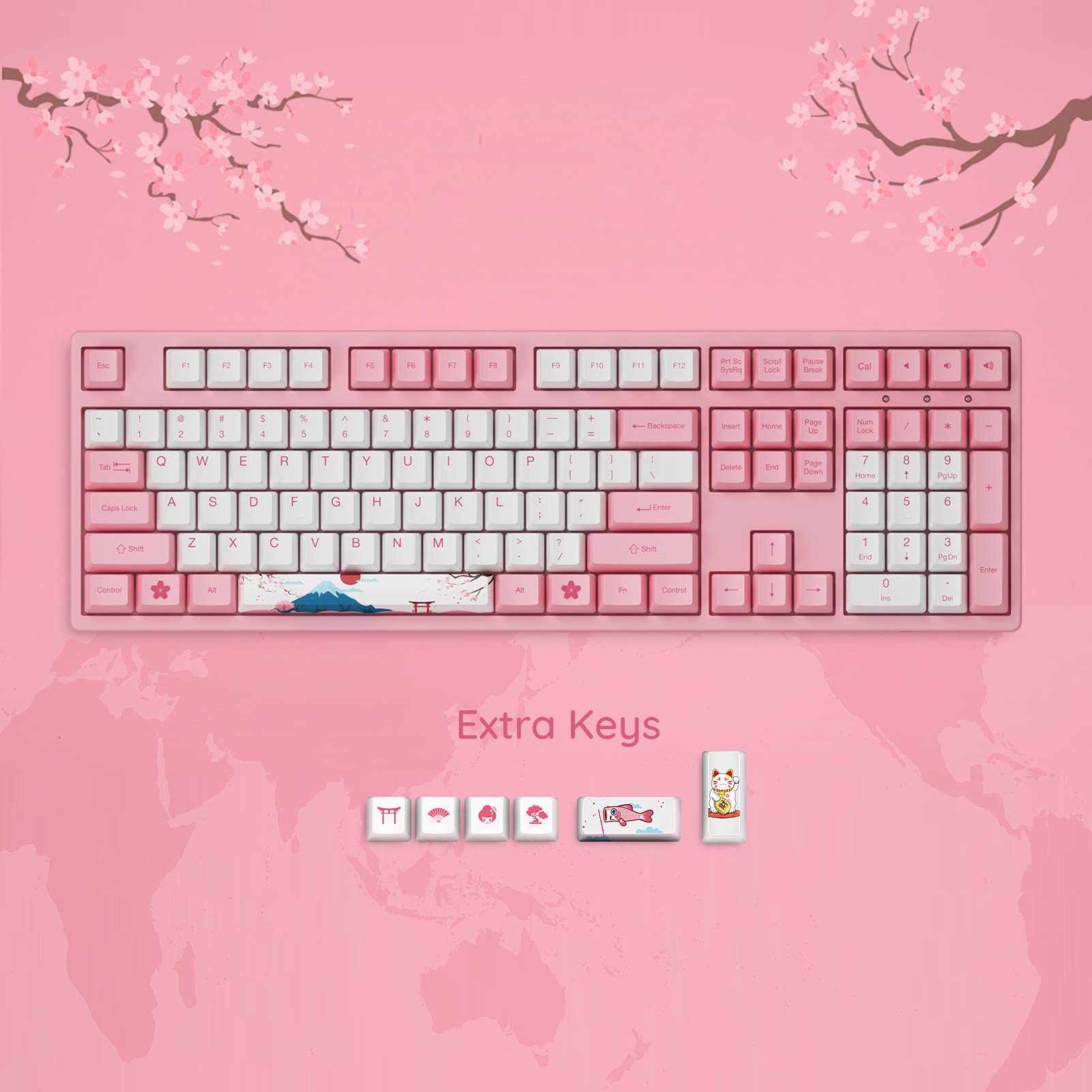 Akko World Tour Tokyo 108-Key R1 Wired Pink Mechanical Gaming Keyboard, Programmable with OEM Profiled PBT Dye-Sub Keycaps and N-Key Rollover, Mac/Win Compatible (Akko Cream Yellow Switch)