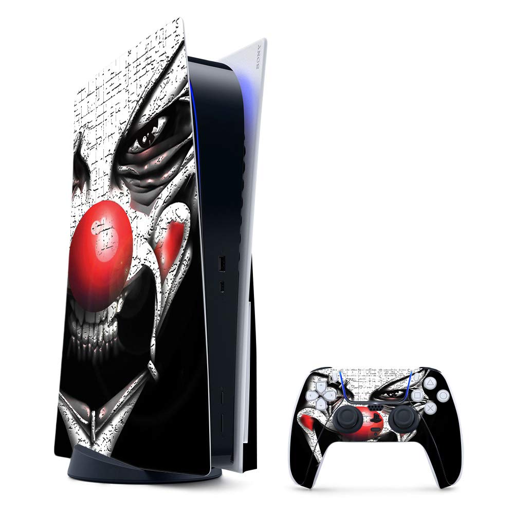 MightySkins Gaming Skin for PS5 / Playstation 5 Bundle - Evil Clown | Protective Viny wrap | Easy to Apply and Change Style | Made in The USA