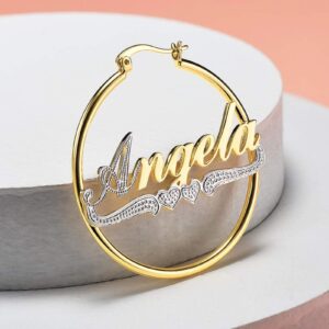 Custom Personalized Name Hoop Earrings 18k Gold Plated Custom Made Any Name Earrings with Heart Initial Earring as a Gift for Women