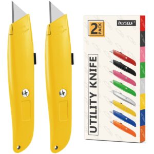 diyself 2pack utility knife box cutter retractable blade heavy duty(yellow)