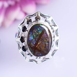 Ravishing Impressions Genuine Ammolite Gemstone 925 Solid Sterling Silver Ring Handmade Jewelry For Women