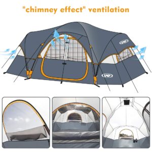 UNP Camping Tent 10-Person-Family Tents, Parties, Music Festival Tent, Big, Easy Up, 5 Large Mesh Windows, Double Layer, 2 Room, Waterproof, Weather Resistant, 18ft x 9ft x78in (Gray)