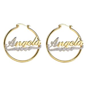 custom personalized name hoop earrings 18k gold plated custom made any name earrings with heart initial earring as a gift for women