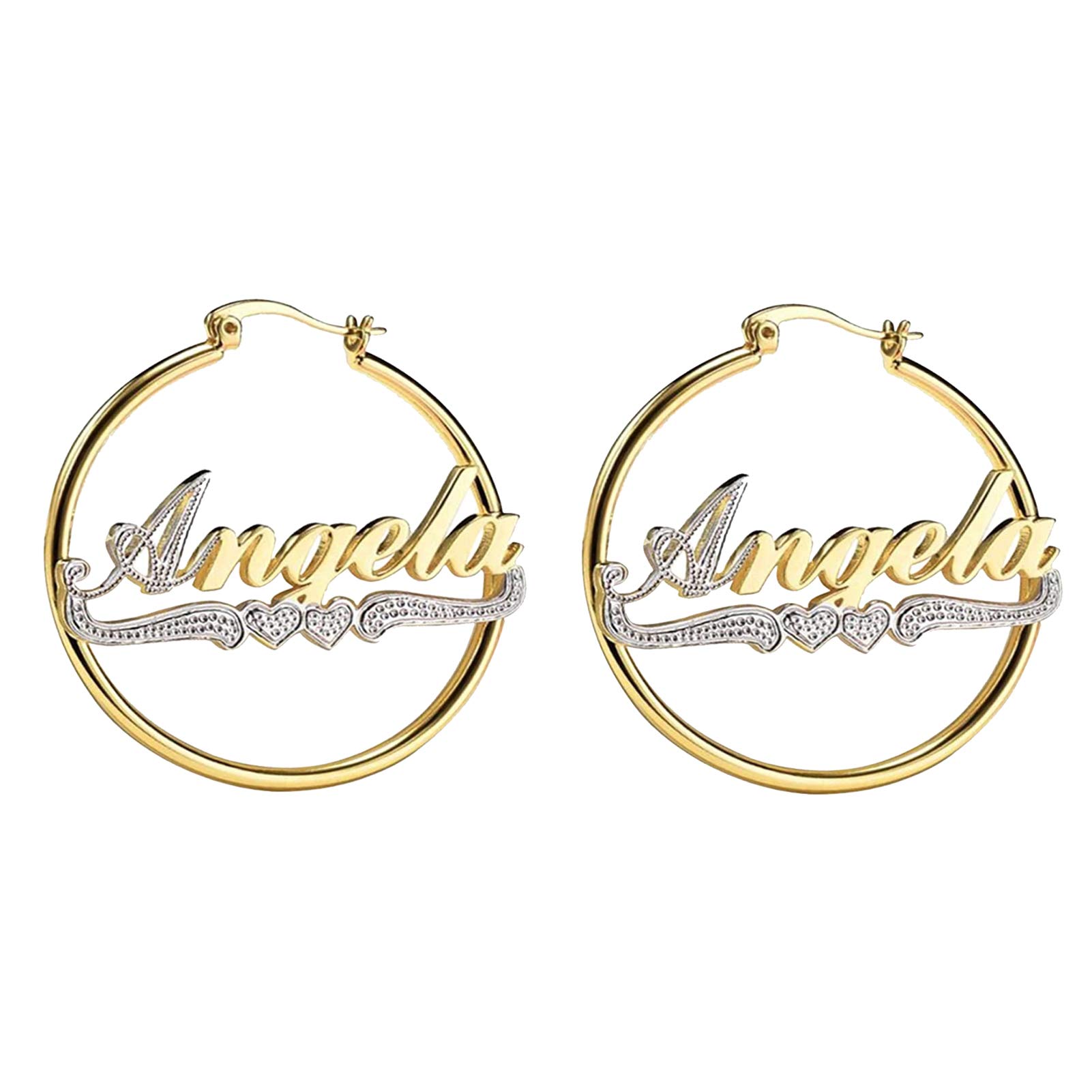 Custom Personalized Name Hoop Earrings 18k Gold Plated Custom Made Any Name Earrings with Heart Initial Earring as a Gift for Women