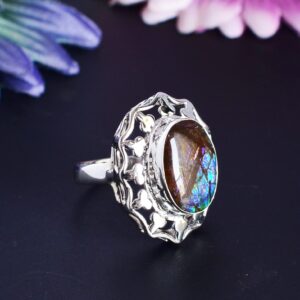 Ravishing Impressions Genuine Ammolite Gemstone 925 Solid Sterling Silver Ring Handmade Jewelry For Women