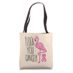 flock you breast cancer flamingo pink ribbon support gift tote bag