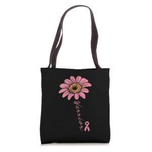 sunflower warrior pink ribbon breast cancer awareness women tote bag