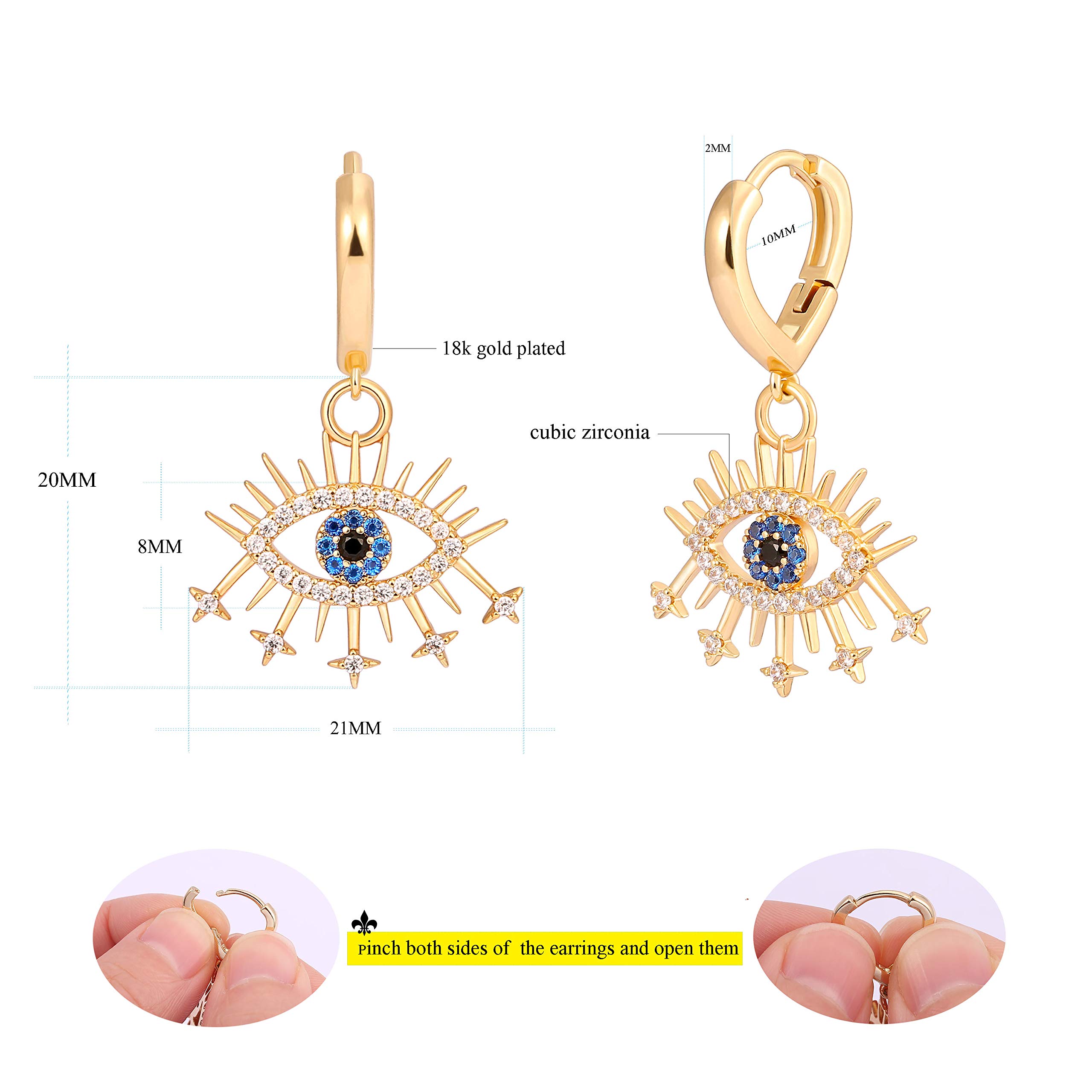 PERNNLA PEARL Gold Evil Eye Huggie Hoop Earrings for Women, 18K Gold Plated Dainty Charm Dangle Earrings With Cubic Zirconia