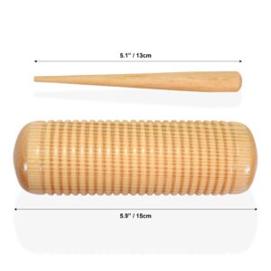 SPLENDIDMODE Guiro Wood Percussion Instrument - Pine Training Musical Tone Block Rasp with Wood Scraper - Complete with Set of 2 Durable Green Egg Shaker Maracas