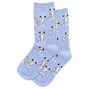 hot sox kids' fun animal crew socks-1 pair pack-cool & cute casual novelty gifts for boys and girls, dalmations (periwinkle), large-x-large