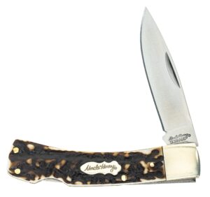 uncle henry next gen staglon 5uh bruin 6.5in folding knife with 2.8in stainless steel drop-point blade and staglon handle for hunting, camping and edc