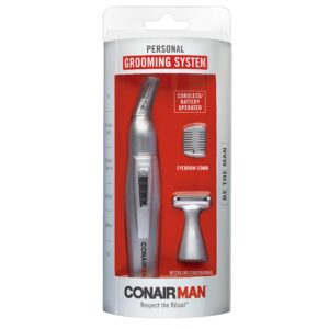 ConairMAN All-in-One Personal Trimmer for Men, for Neckline and Eyebrow Hair Trimmer, 3 piece Men's Grooming Kit, Battery-Powered