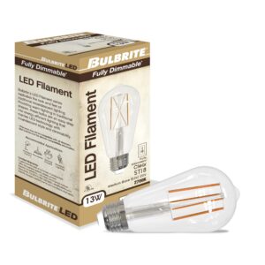 bulbrite 8.5 watt dimmable clear filament st18 / st19 medium (e26) led bulb - 850 lumens, 3000k, and 90 cri