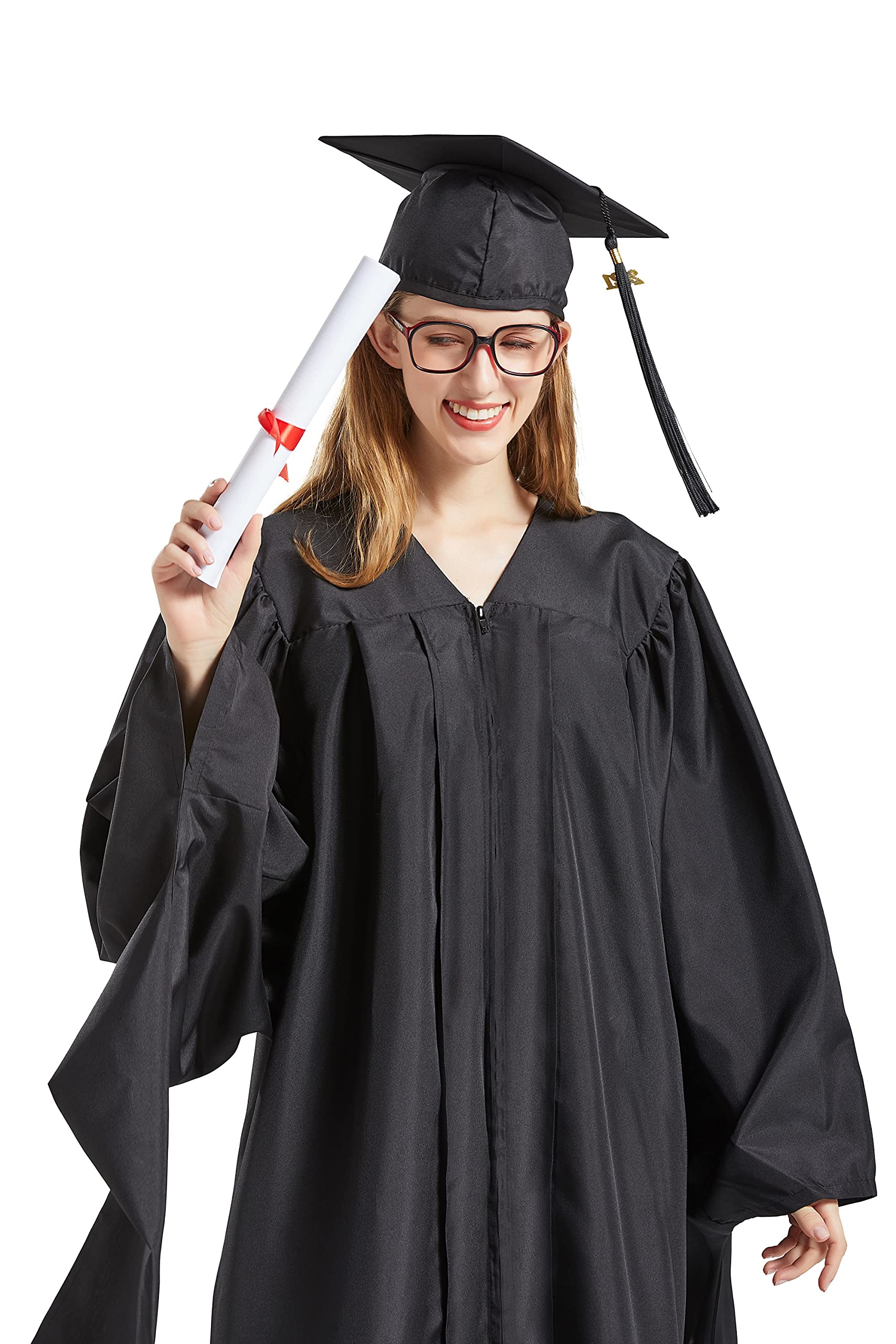 GRADWYSE Graduation Master Cap and Gown with 2024 Year Charm Master Regalia Unisex Matte Black (45 (Fit 5'0"~5'2"), Black)