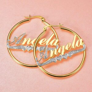 Custom Personalized Name Hoop Earrings 18k Gold Plated Custom Made Any Name Earrings with Heart Initial Earring as a Gift for Women