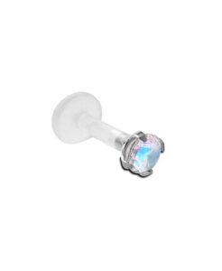 bioflex push pin labret nose stud ring 2mm aurora ab cz 5mm length 16g