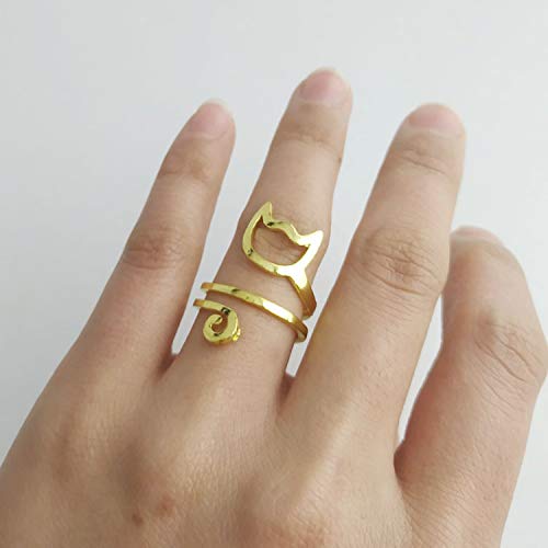 Flzaitian Fashion Open Cat Ring Women Men Gold Silver Black Adjustable Ring Jewelry for Women Wire Wrap Thumb Open Rings (Gold)