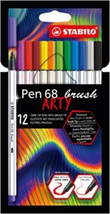 premium fiber-tip pen with brush tip - stabilo pen 68 brush arty - pack of 12 - assorted colors