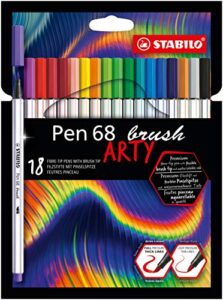 stabilo premium fibre-tip pen - pen 68 brush arty - wallet of 18 - assorted colours