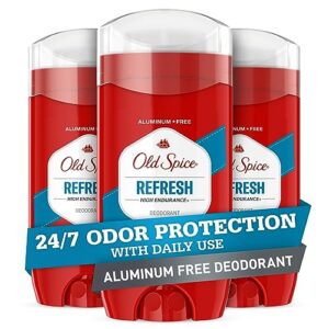 old spice high endurance deodorant for men, aluminum free, 24/7 odor protection, refresh scent, 3 oz (pack of 3)