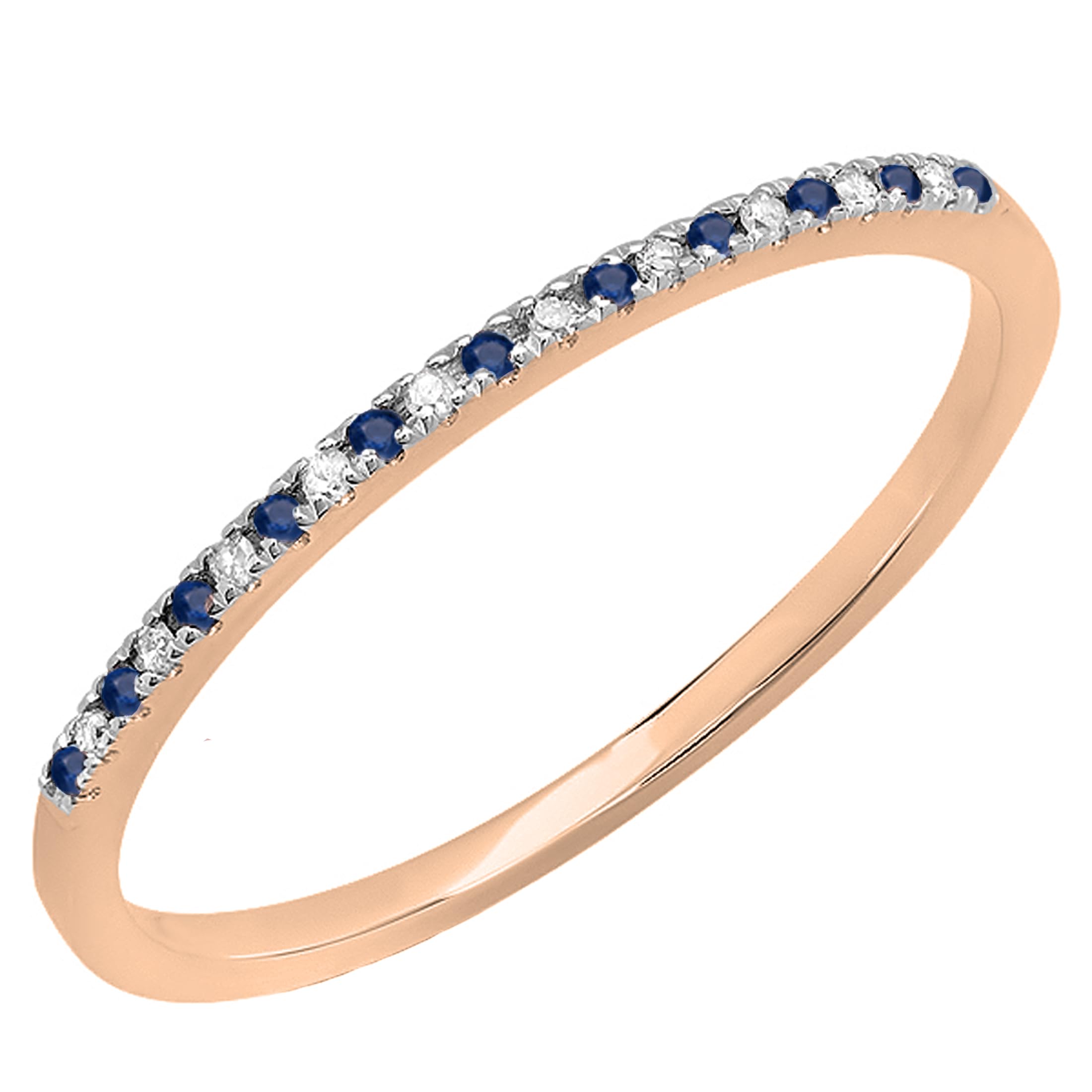 Dazzlingrock Collection Round Blue Sapphire & White Diamond Stackable Band for Women in 14K Rose Gold, Size 7