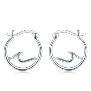 chenghong wave earrings for women 925 sterling silver sea ocean wave hoop earrings ocean jewelry beach gifts for surfer