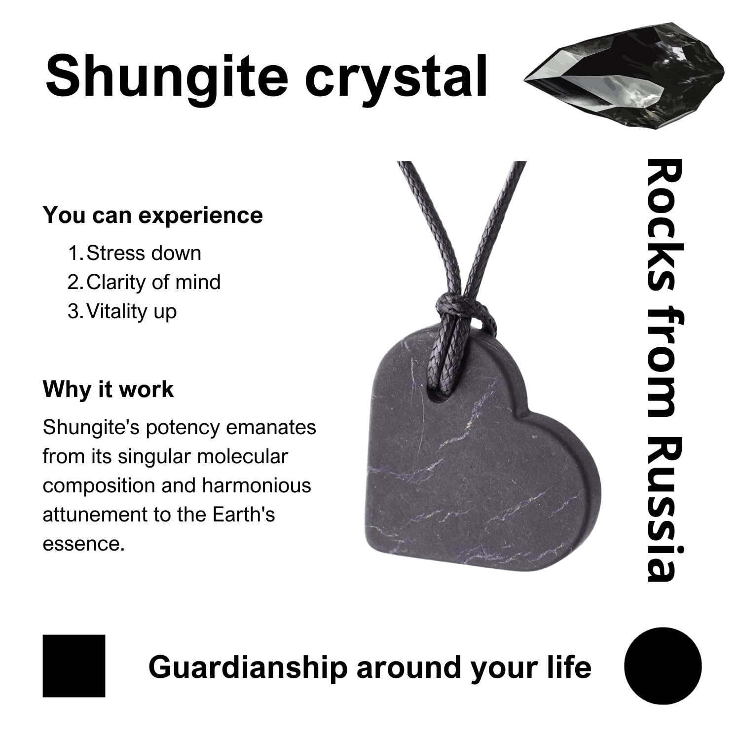 Keled Rocks - Heart Shungite Necklace - For protect yourself from influences - Shungite Stone - Nature Surface - Russian Mine