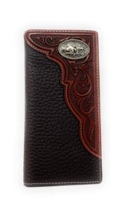 western premium genuine leather tooled men's long bifold wallet premium cowboy wallets in 2 colors (brown praying cowboy)