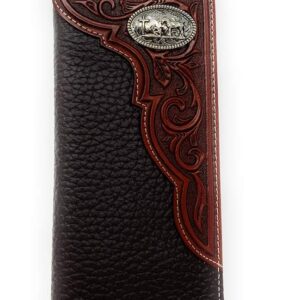 Western Premium Genuine Leather Tooled Men's Long Bifold Wallet premium cowboy wallets in 2 colors (Brown Praying cowboy)