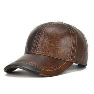 gudessly adjustable men's genuine cowhide leather baseball cap for fall winter outdoor sports hat a-brown