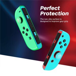 TNP Joycon Case for Nintendo Switch - Silicone Joy Con Case for Nintendo Switch & Switch Oled - Protective Switch Controller Case Cover with Thumb Grip Caps for Nintendo Switch Joycon(Blue Green Leaf)