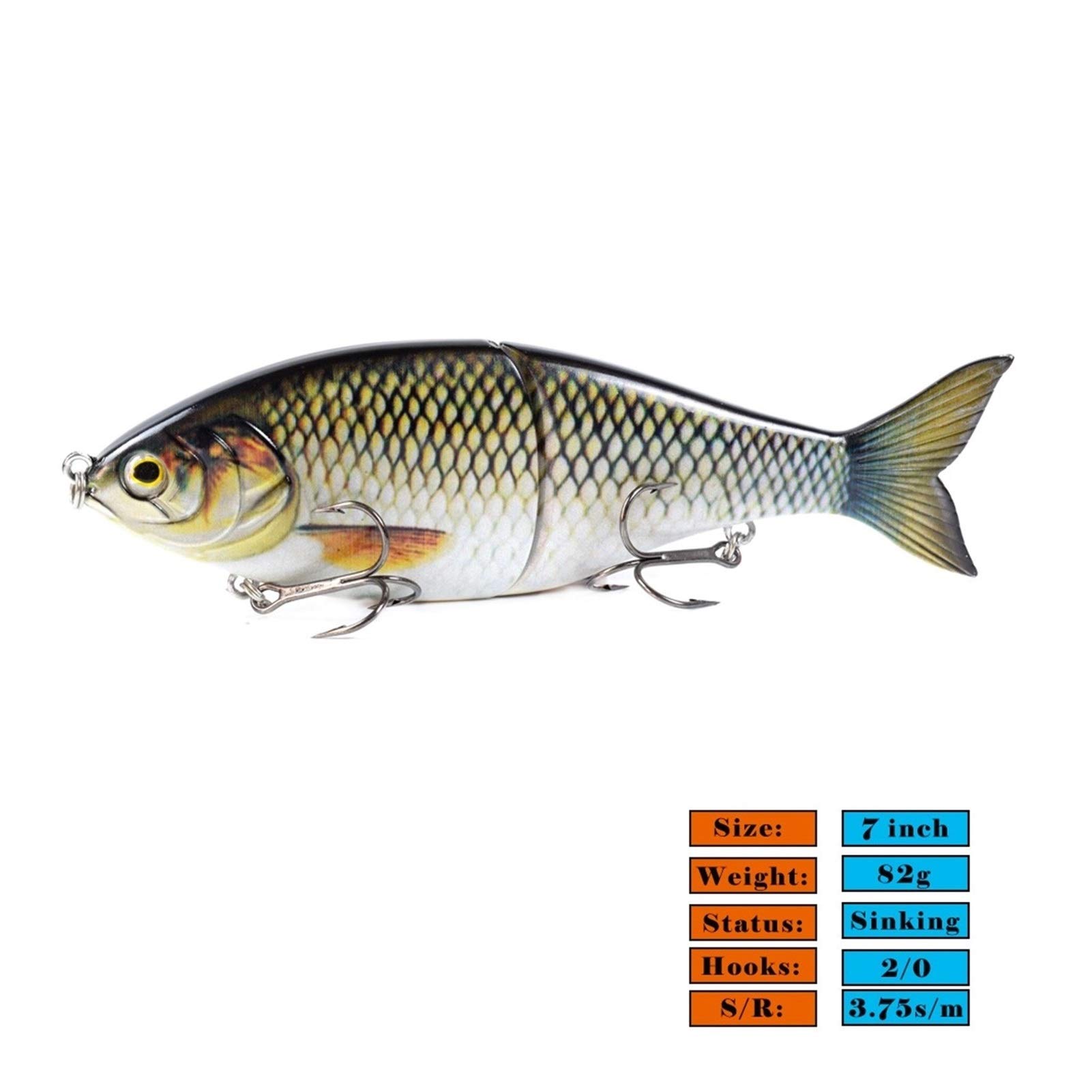 CeXaoYg 178mm 82g Shad Glider Swim bait Fishing Lures Hard Body Slow Sinking Jointed Bass Pike Lures Fishing Bait Tackle CeXaoYg (Color : 03)