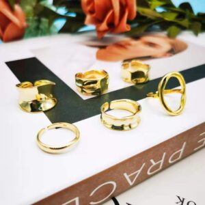 WAINIS 6 Pcs Chunky Gold Open Rings for Women Statement Boho Adjustable Rings Set G