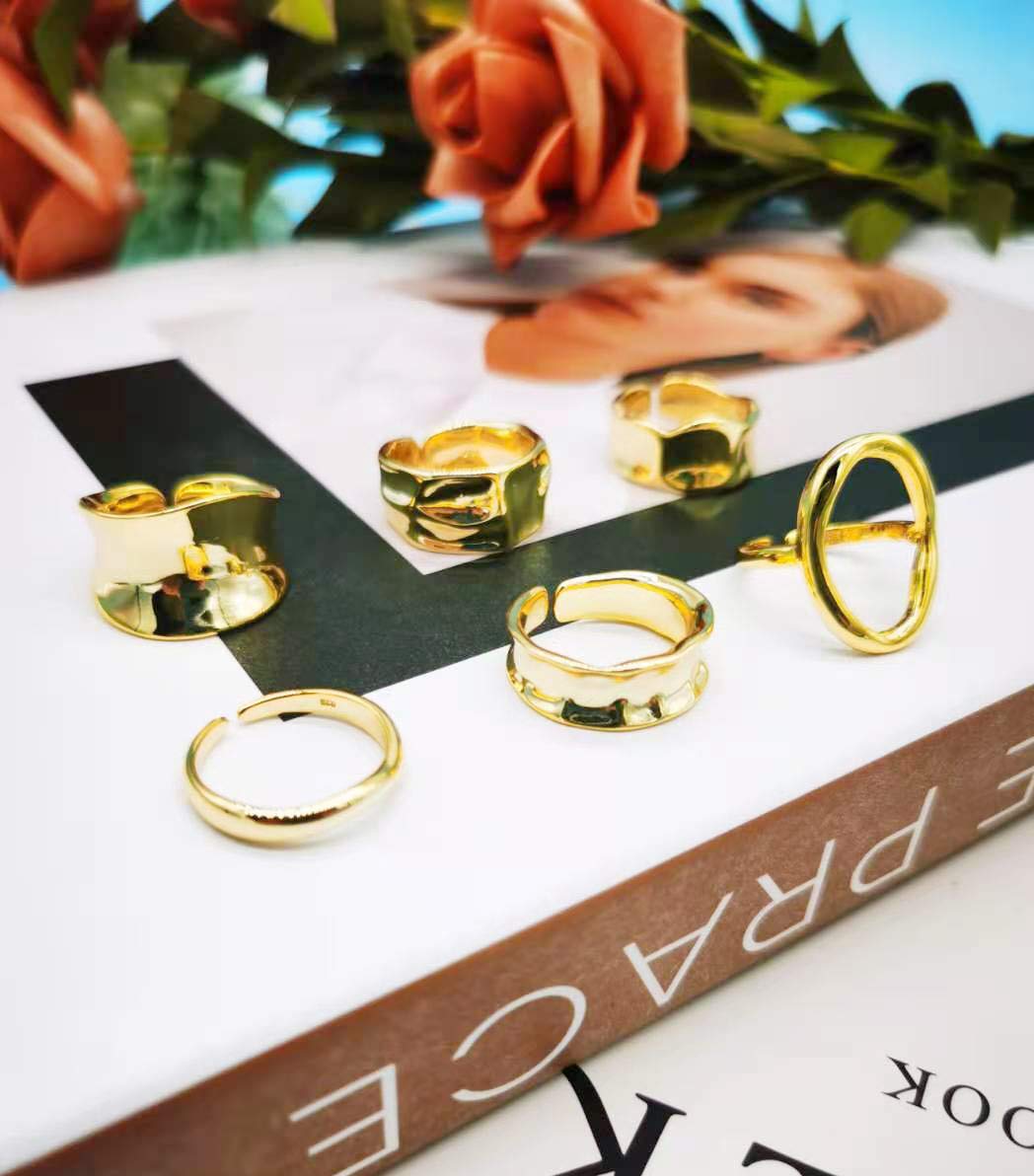 WAINIS 6 Pcs Chunky Gold Open Rings for Women Statement Boho Adjustable Rings Set G