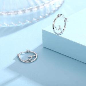 CHENGHONG Wave Earrings for Women 925 Sterling Silver Sea Ocean Wave Hoop Earrings Ocean Jewelry Beach Gifts for Surfer