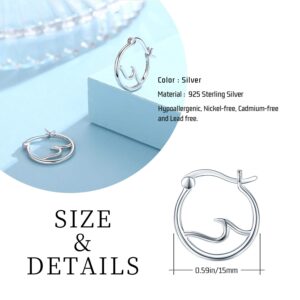 CHENGHONG Wave Earrings for Women 925 Sterling Silver Sea Ocean Wave Hoop Earrings Ocean Jewelry Beach Gifts for Surfer