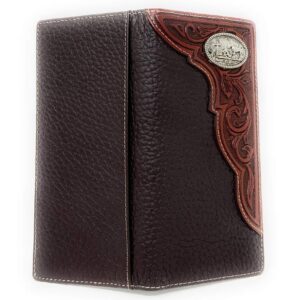 Western Premium Genuine Leather Tooled Men's Long Bifold Wallet premium cowboy wallets in 2 colors (Brown Praying cowboy)